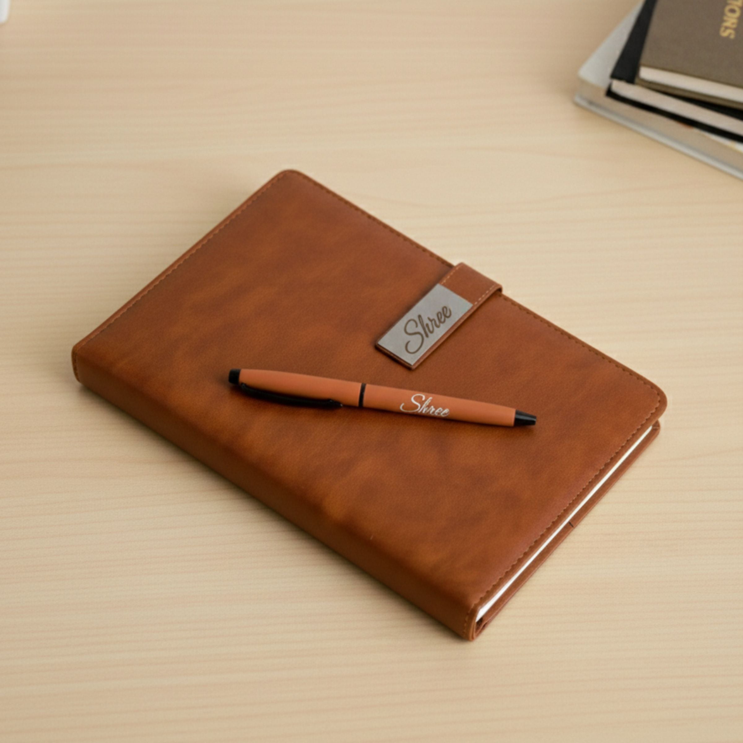 Personalised Leather Diary with Engraved Pen | Zestpics