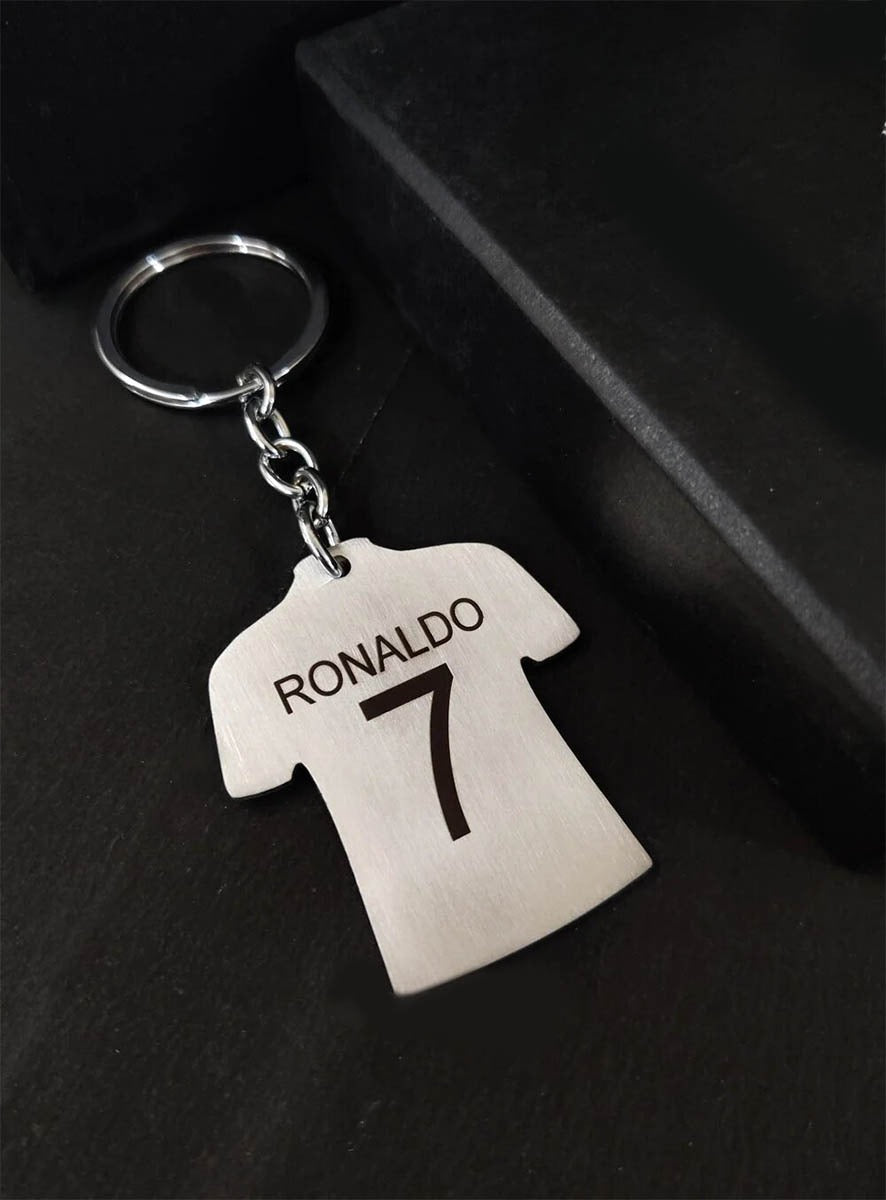 Personalized Jersey T-Shirt Steel Keychain | Custom Name & Number ...